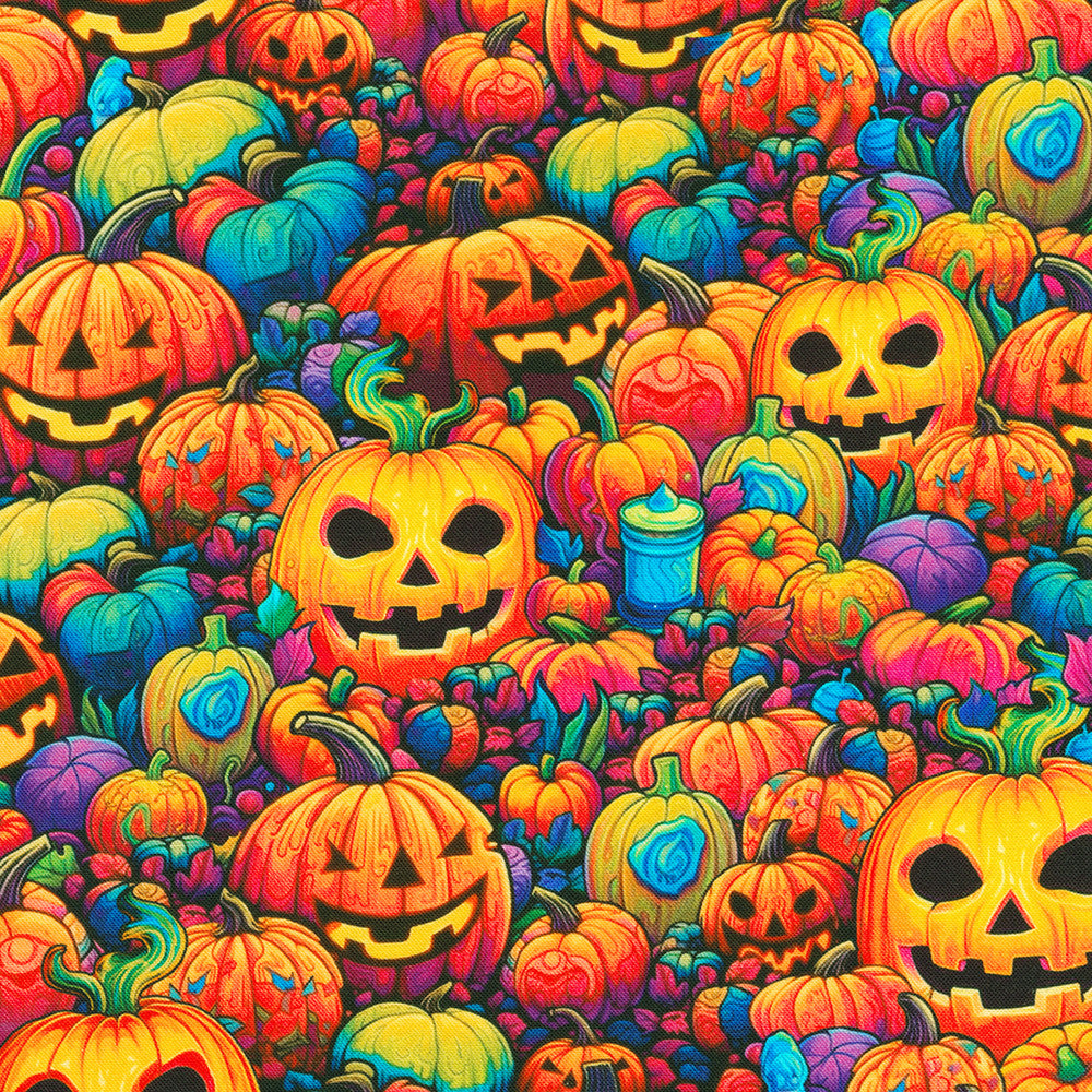 Robert Kaufman - Bright Frights - Jack-O-Lanterns Pumpkin - 1/2 YARD C – Dreaming of the Sea Fabrics