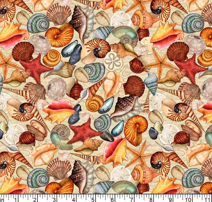QT Fabrics - Endless Blues - Packed Seashells - 1/2 YARD CUT – Dreaming ...