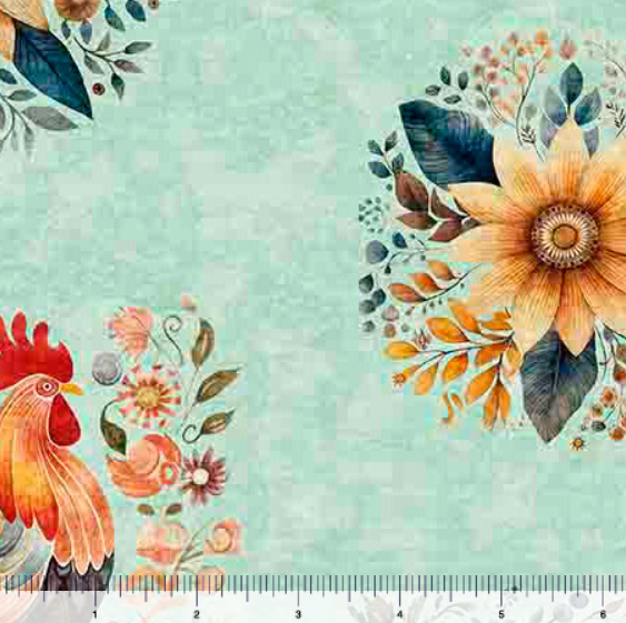 QT Fabrics - Poultry in Motion - Roosters and Sunflowers - 1/2 YARD CU ...