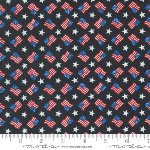 Moda Fabrics - Red White and Bloom - Tossed Flags Black - 1/2 YARD CUT ...