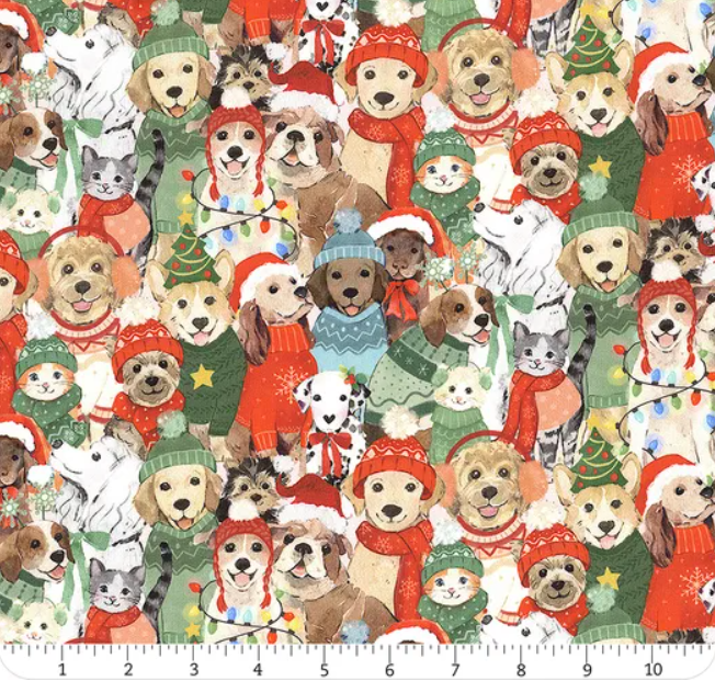 Clothworks - Santa Paws - Posing Pets - 1/2 YARD CUT – Dreaming of the ...