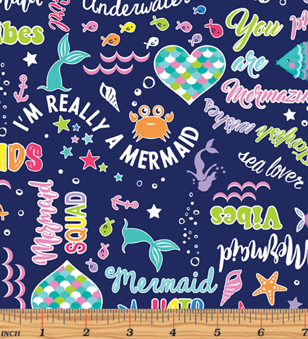 Benartex - Mystical Mermaids - Words Navy - 1/2 YARD CUT – Dreaming of ...