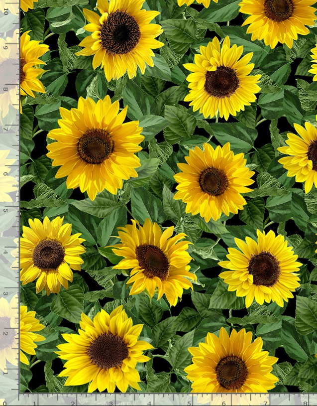 Timeless Treasures - Garden Bouquet - Small Leafy Sunflowers - 1/2 YAR ...