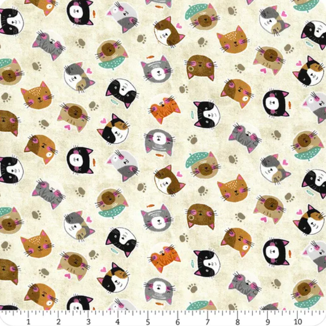 Wilmington - Purrfect Partners - Cream Cat Toss - 1/2 YARD CUT ...